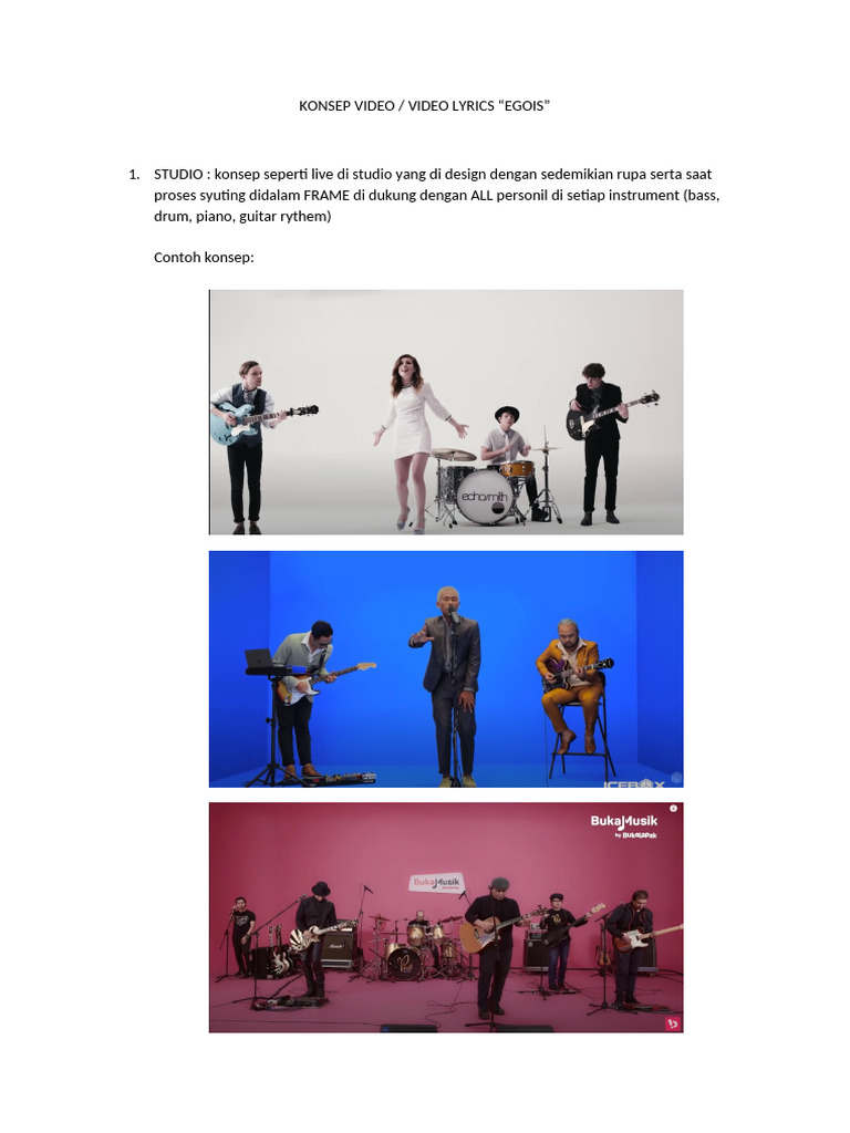 Contoh Konsep Syuting Video Clip | PDF