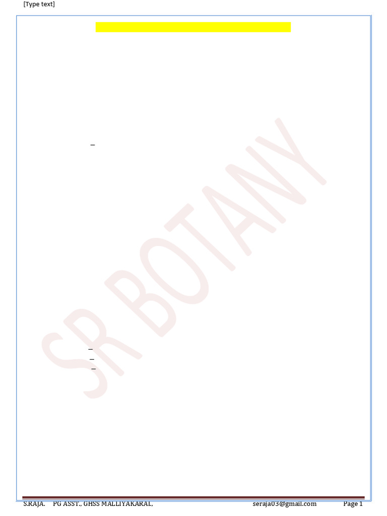 12th Bio Botany 1 Mark Questions English Medium PDF Download | PDF