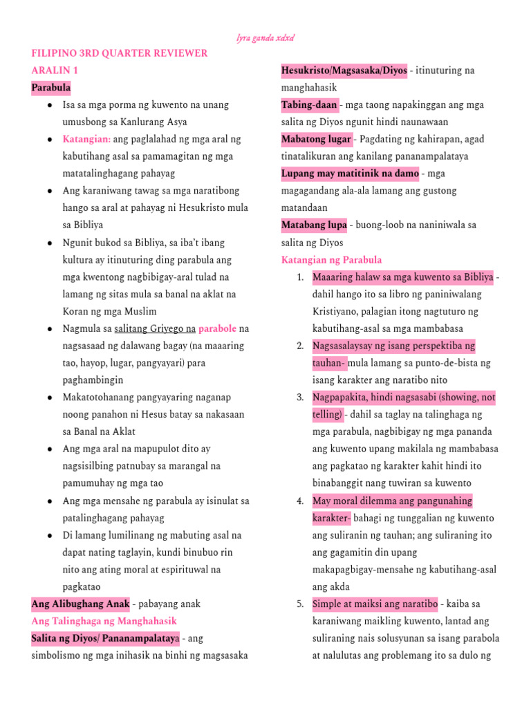Filipino 3rd Quarter Reviewer | PDF