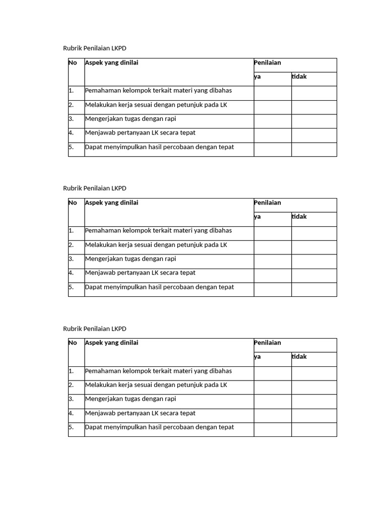 Rubrik Penilaian LKPD | PDF