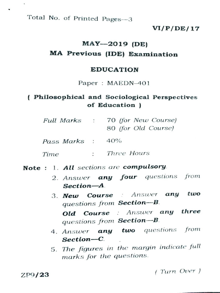 Sample QP of MA Education | PDF