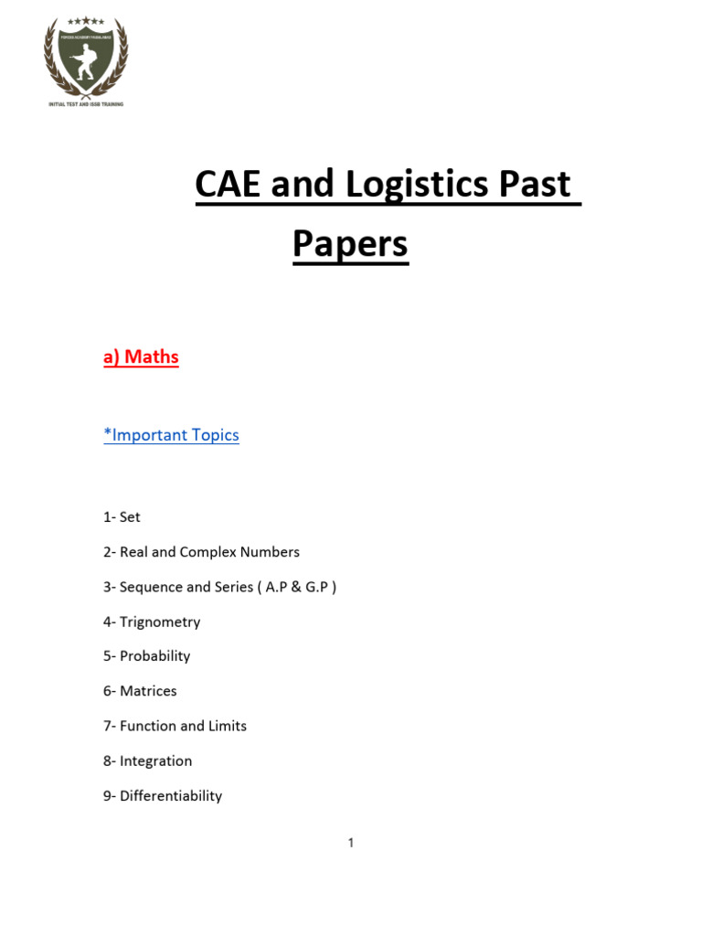 CAE and Logistics Past Papers - PDF Version 1 | PDF