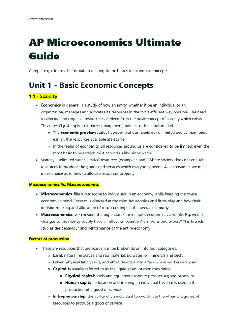 AP Microeconomics Ultimate Guide Notes - Knowt | PDF