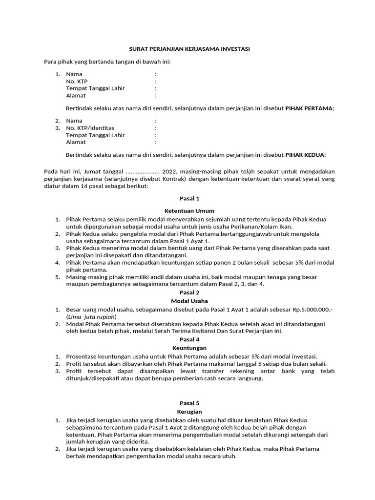 Surat Perjanjian Kerjasama | PDF