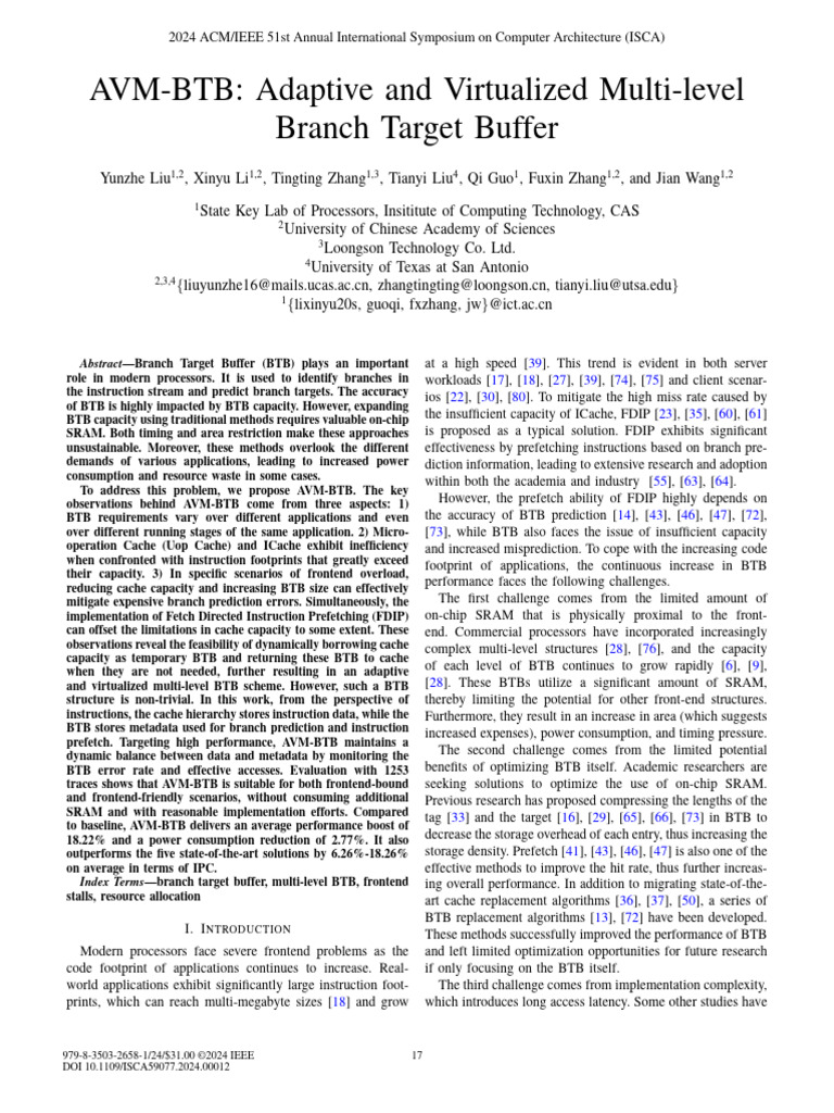 AVM-BTB: Adaptive and Virtualized Multi-Level Branch Target Buffer | PDF