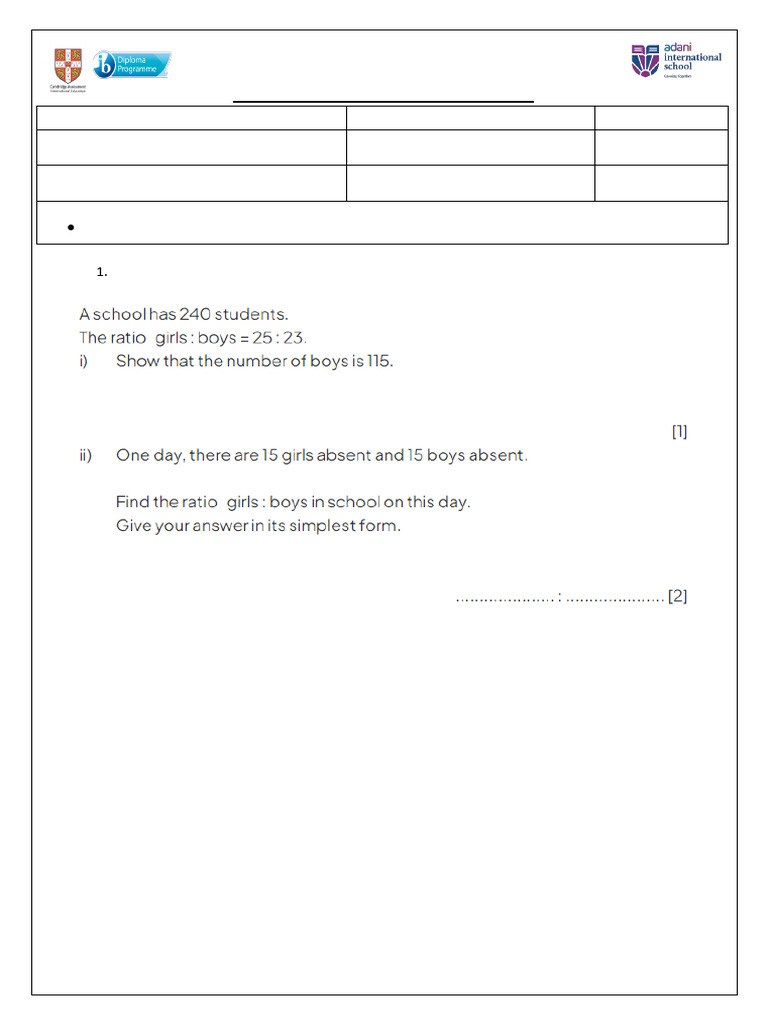 Grade 9 Ratio and Proportion | PDF