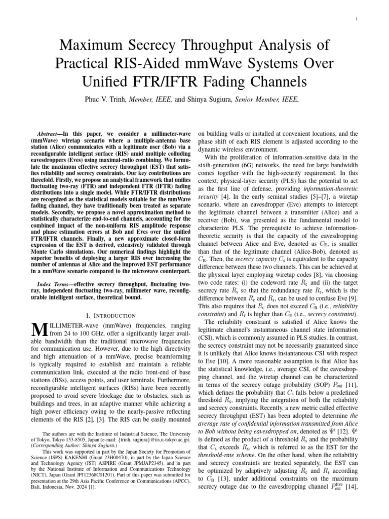 Maximum Secrecy Throughput Analysis of Practical RIS-Aided MmWave Systems Over Unified FTR IFTR ...