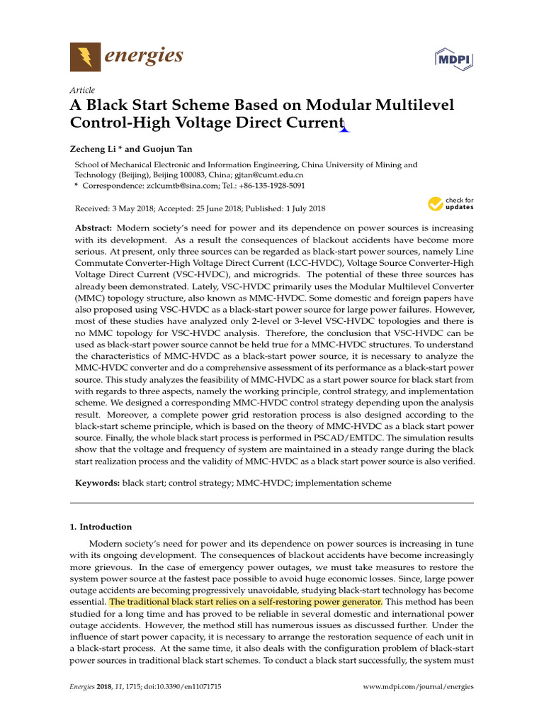 MMC-HVDC Black Start Control Strategy | PDF | Capacitor | Electrical ...
