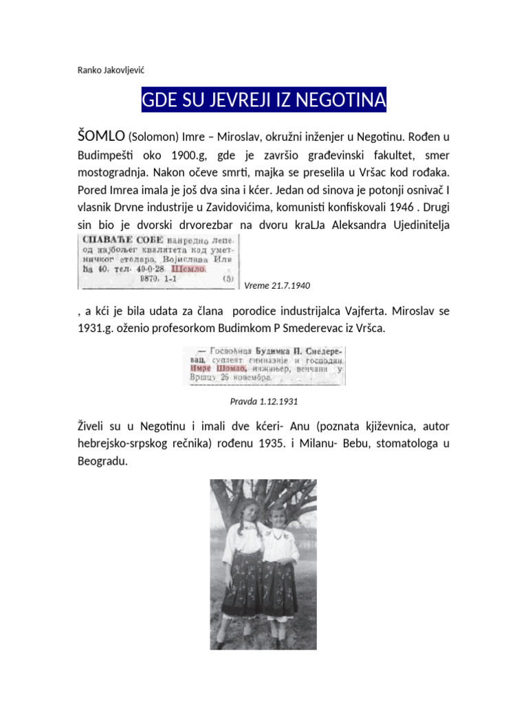 Gde Su Jevreji Negotina | PDF