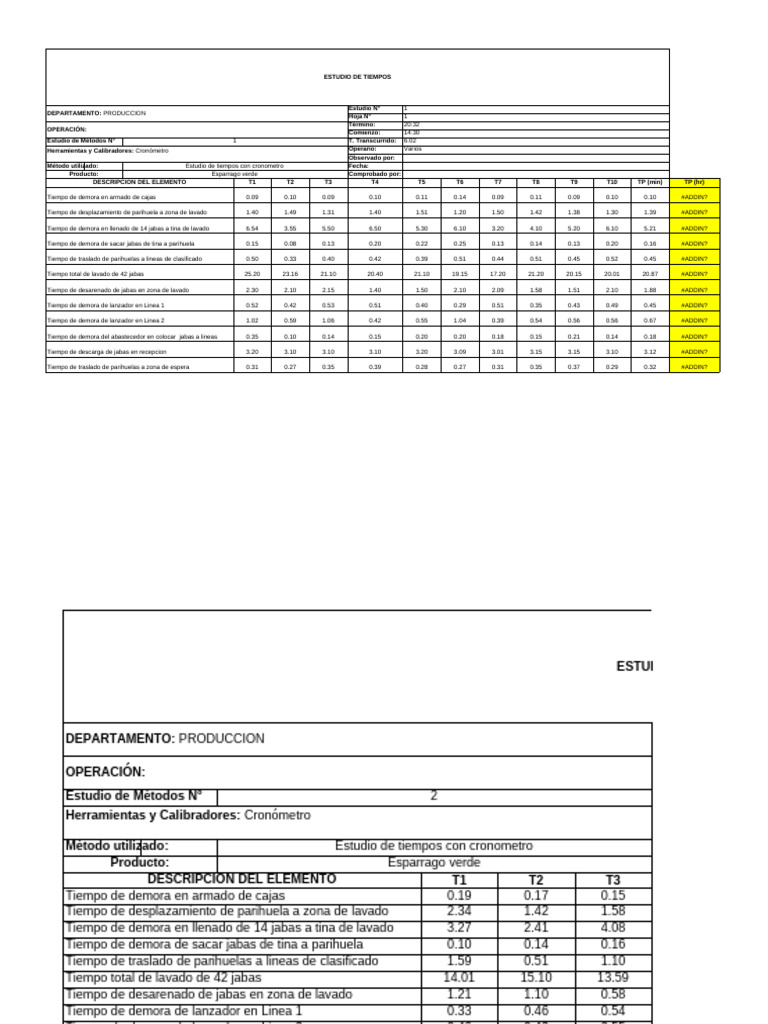 Plantilla Estudio De Tiempos Pdf