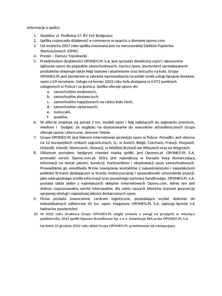 Informacje o Oponeo | PDF