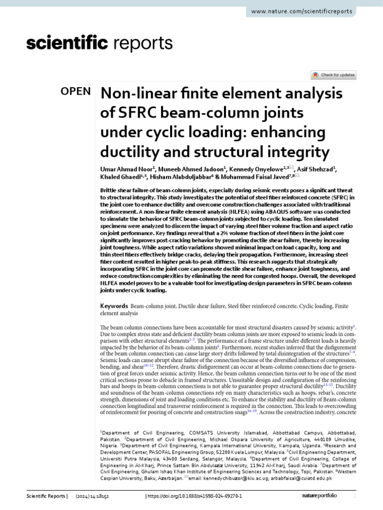 Nonlinear Finite Element Analysis of SFRC Beamcolumn Joints Under ...