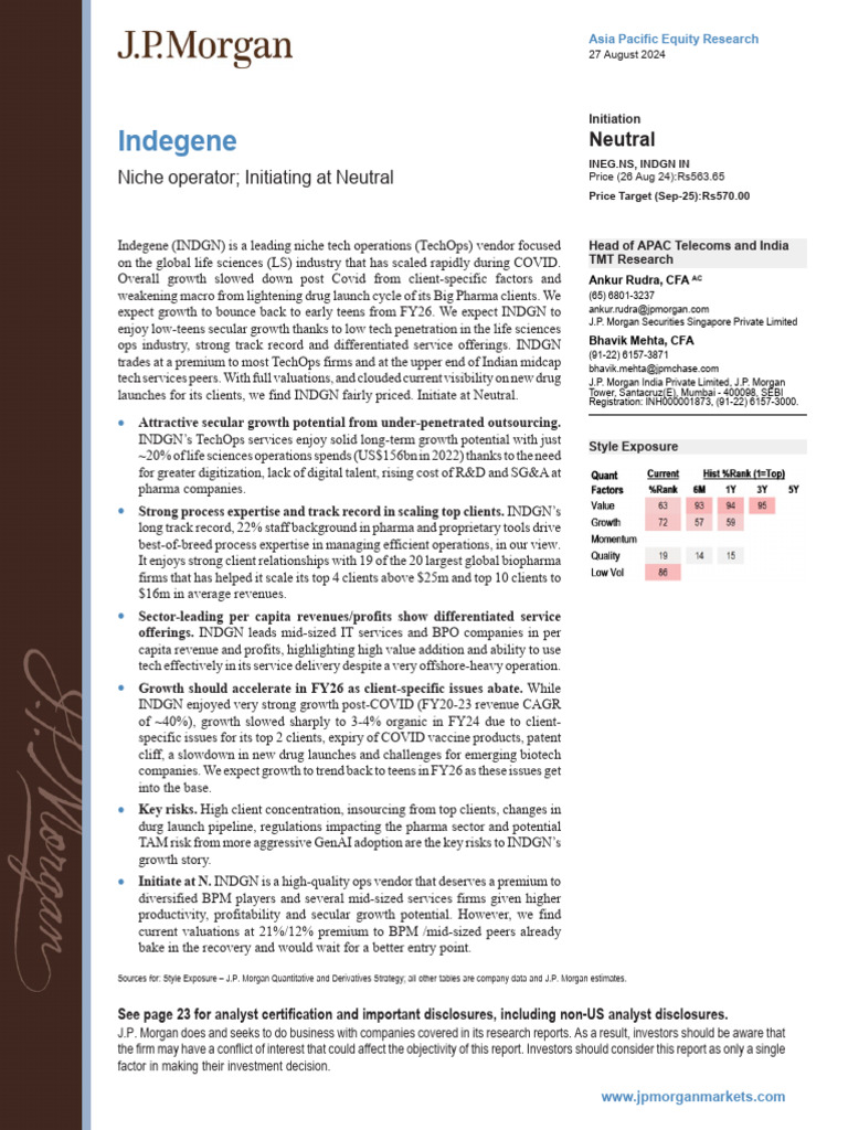 JP Morgan Initiating Coverage On Indegene With TP 570 Niche | PDF | Pharmaceutical Industry ...
