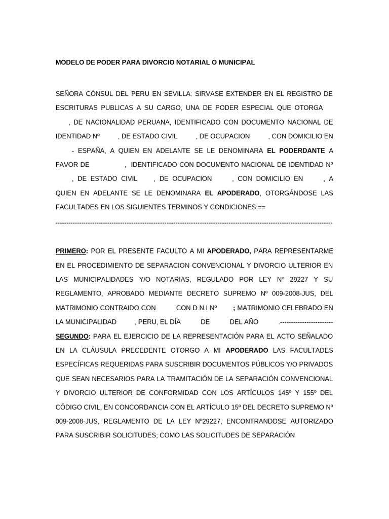 11-MODELO-PODER-DIVORCIO-MUNICIPAL-O-NOTARIAL 4 | PDF
