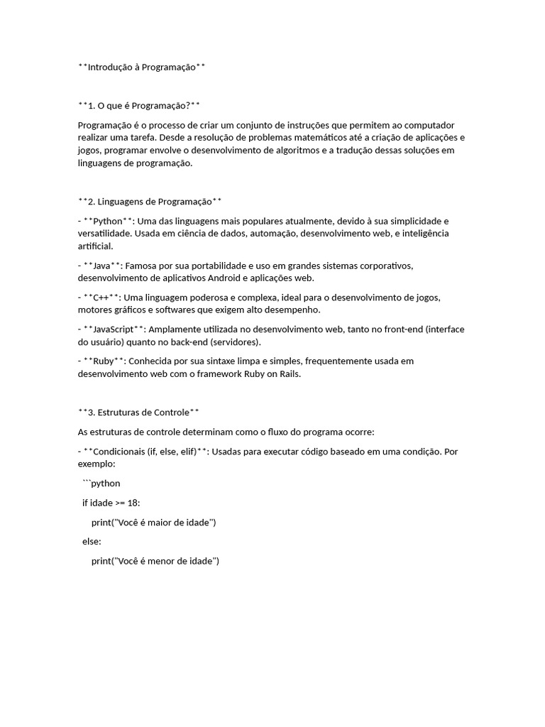 Introdução À Programação Conceitos Básicos e Prática | PDF | Computadores