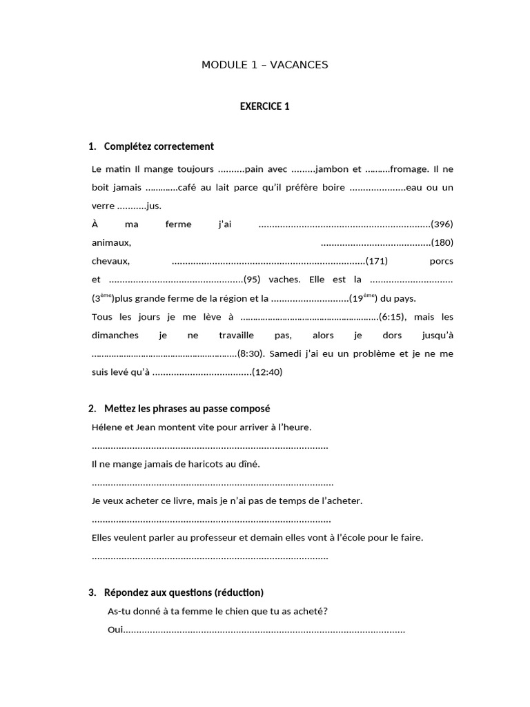 MODULE 1 Vacances | PDF