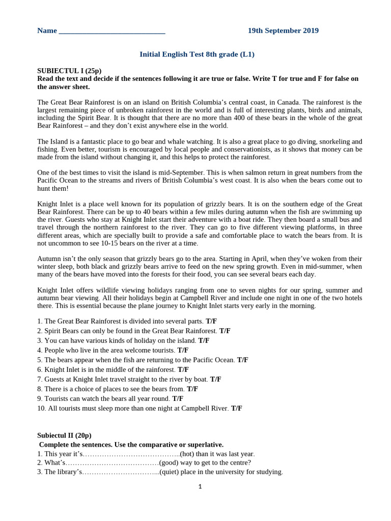 Initial Test8th Grade | PDF