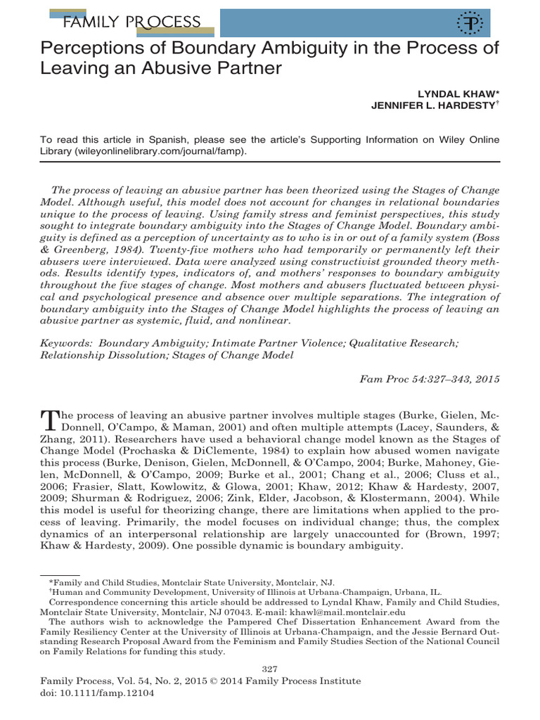 Perceptions of Boundary Ambiguity in The Process of Leaving Abusive ...