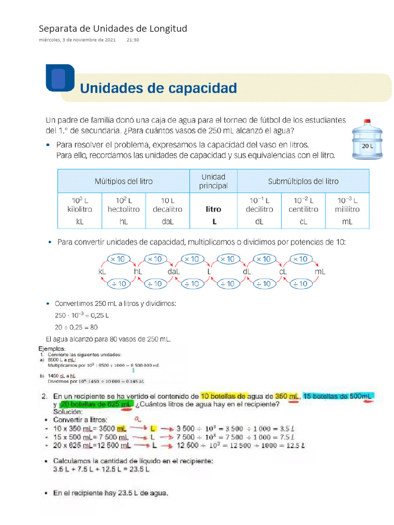 Separata de Unidades de Longitud: Ejemplos | PDF