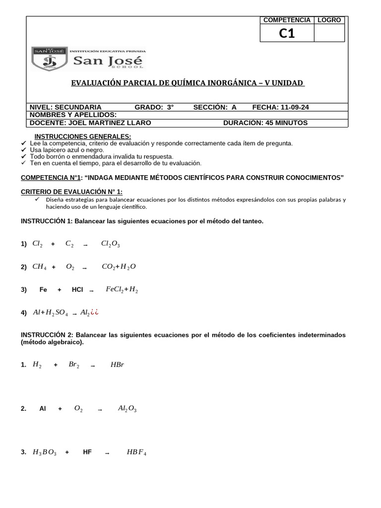 Examen Química Inorgánica 3 A | PDF