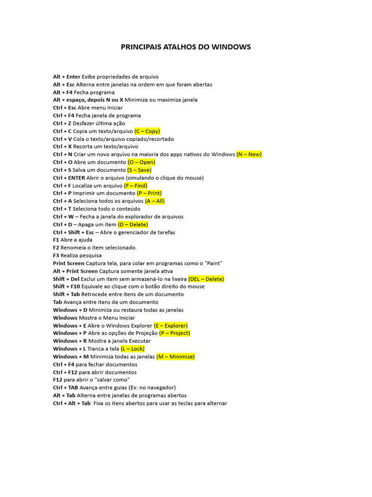 Principais Atalhos Do Windows | PDF
