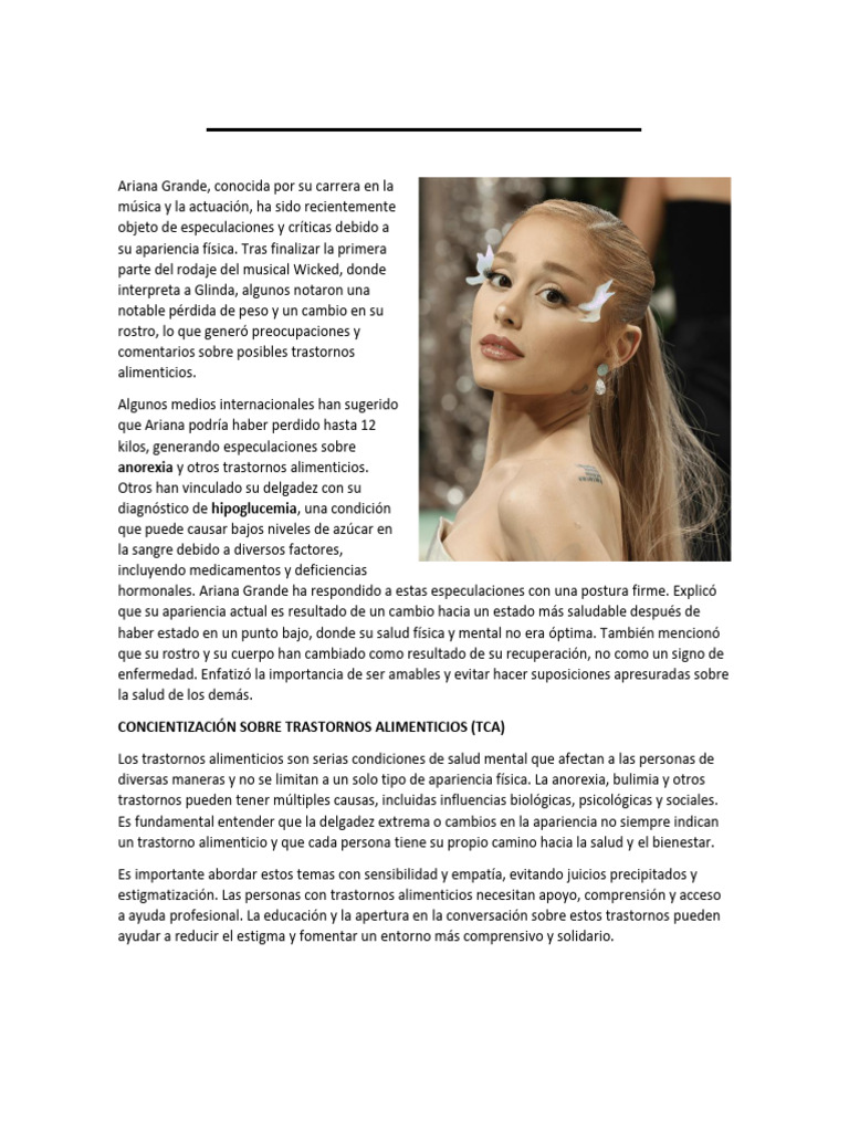 Ariana Grande y Su Lucha Contra El TCA | PDF