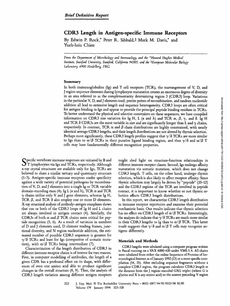 CDR3 Length in Antigen-Specific Immune Receptors by Edwin P. Rock ...