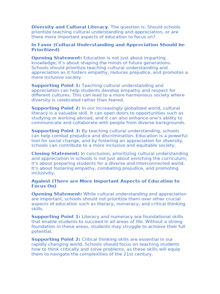 Diversity and Cultural Literacy | PDF