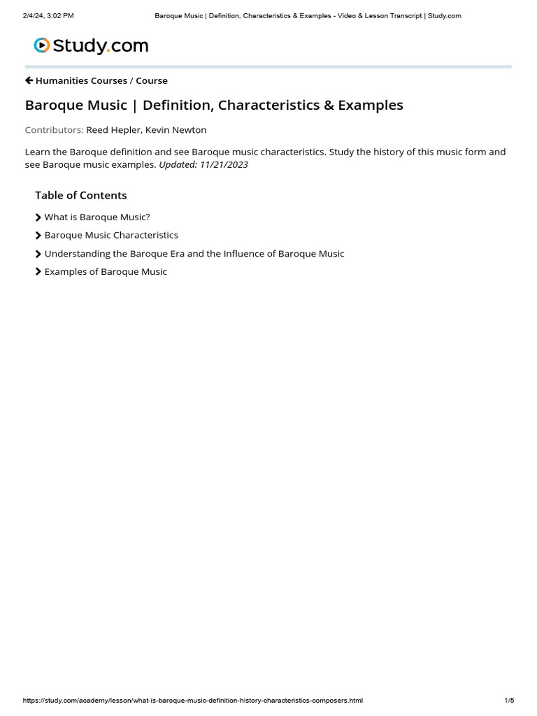 Baroque Music - Definition, Characteristics & Examples - Video & Lesson ...