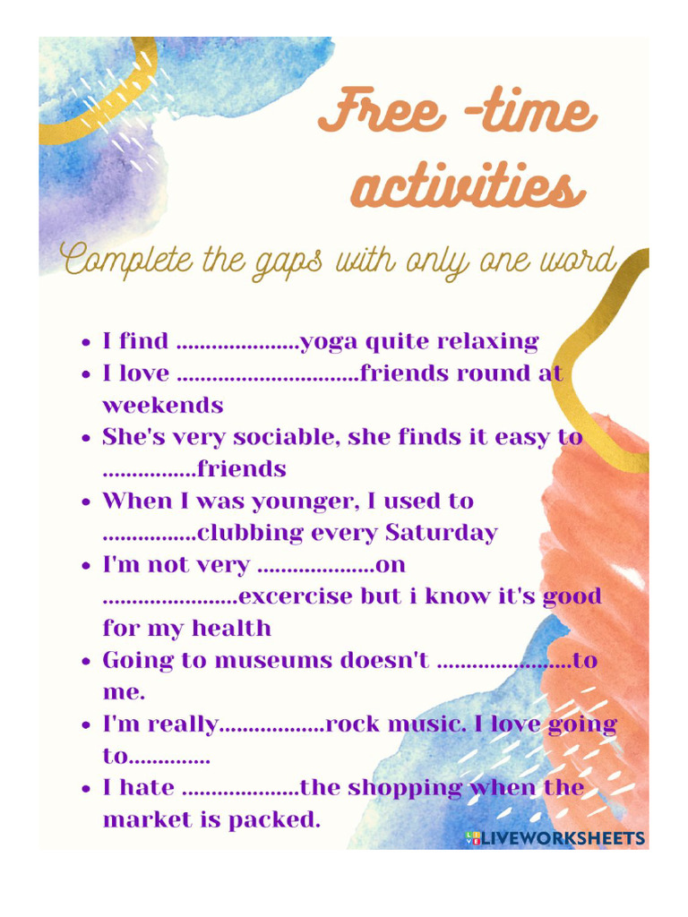 Fill in The Gaps - Free Time Activities | PDF