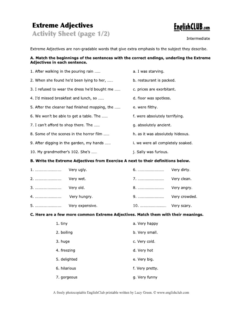 Extreme Adjectives Activity | PDF