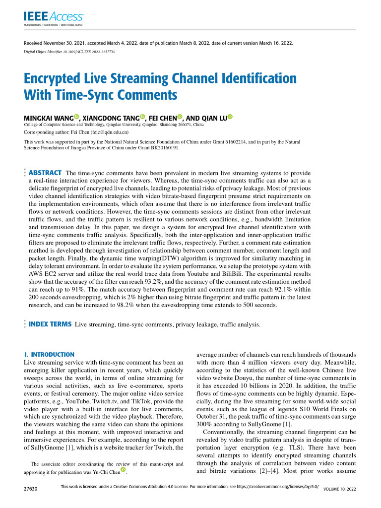 Encrypted Live Streaming Channel Identification With Time-Sync Comments | PDF