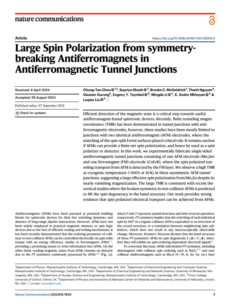 Large Spin Polarization From Symmetry-Breaking Antiferromagnets in Antiferromagnetic Tunnel ...
