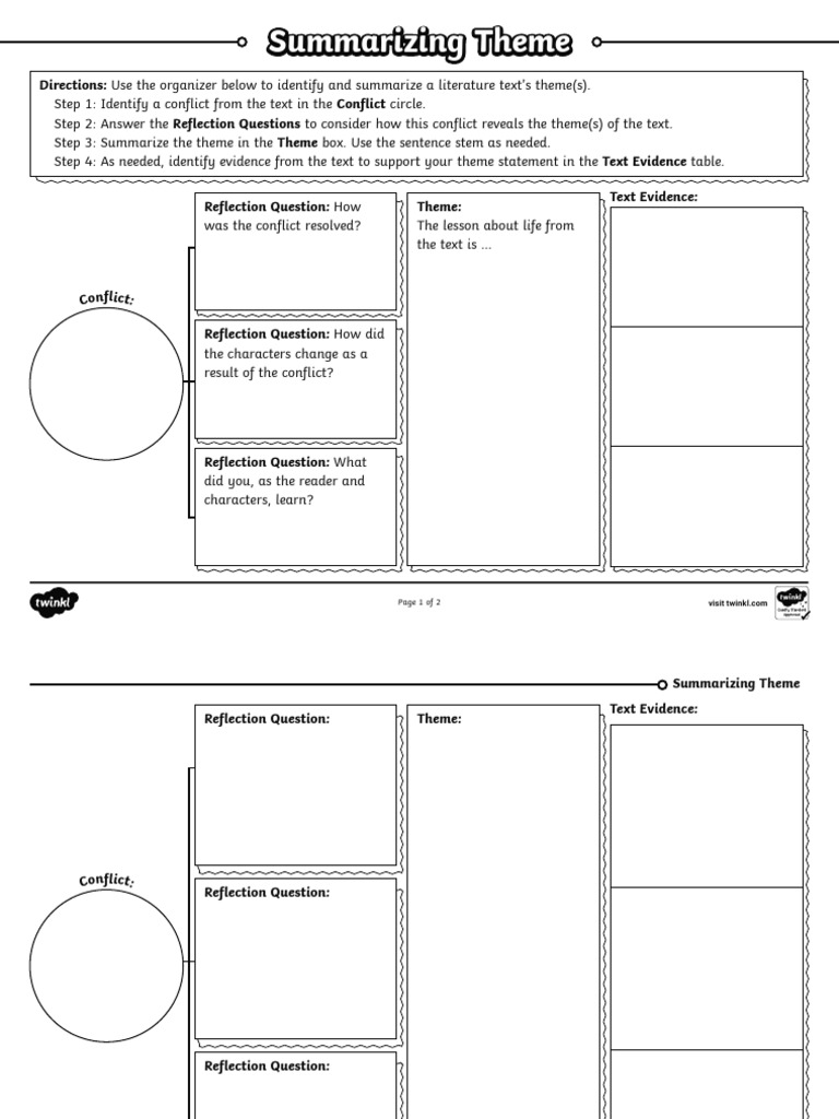 (Graphic Organizer) Summarizing Theme | PDF