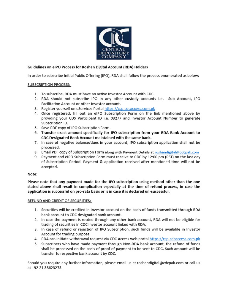 Guidelines For eIPO Process For Roshan Digital Account Holders | PDF