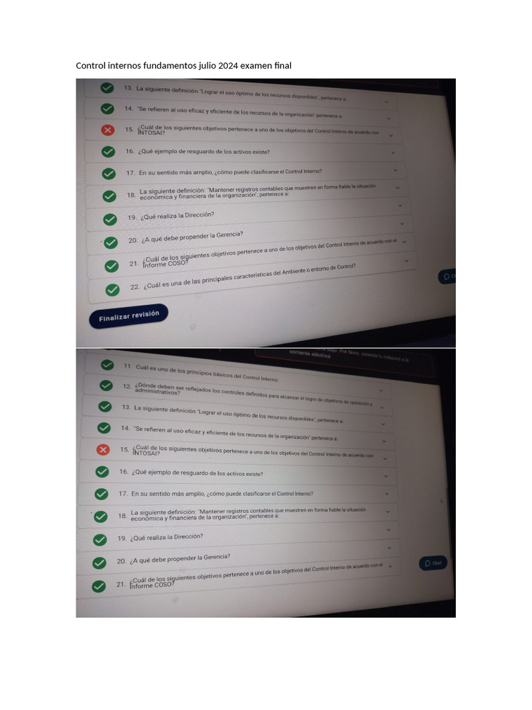 Control Internos Fundamentos Julio 2024 Examen Final | PDF