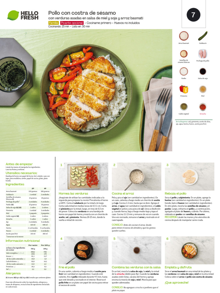 Pollo Con Costra de Sésamo Con Verduras Asadas en Salsa de Miel y Soja ...