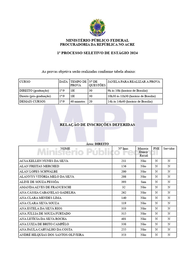 Pse 2024 - Divulga Inscricoes Deferidas - Horarios e Data de Provas Objetivas | PDF