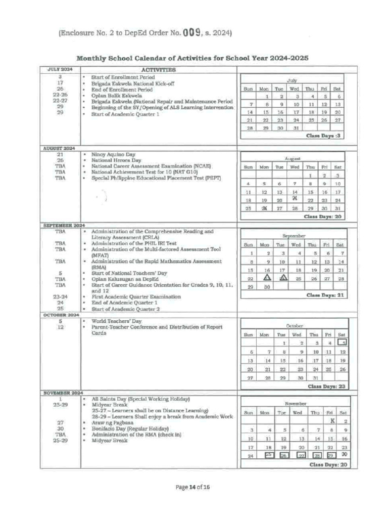 Deped Calendar Sy 2024-2025 | PDF