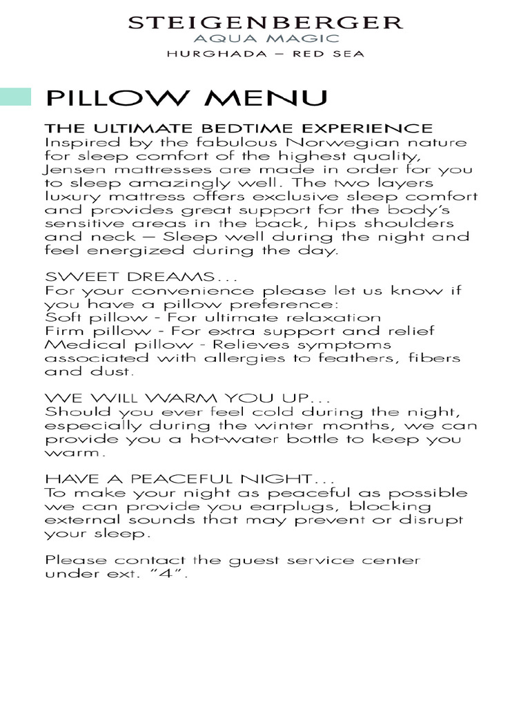 Pillow Menu | PDF