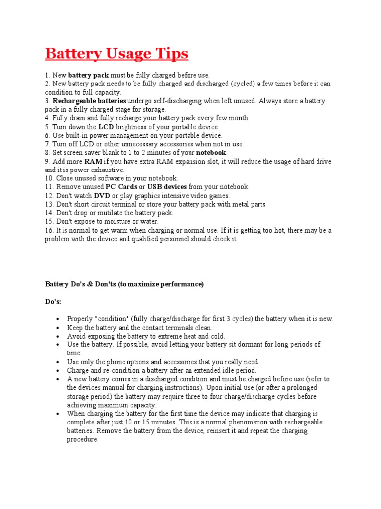 Battery Tips | PDF | Battery (Electricity) | Rechargeable Battery
