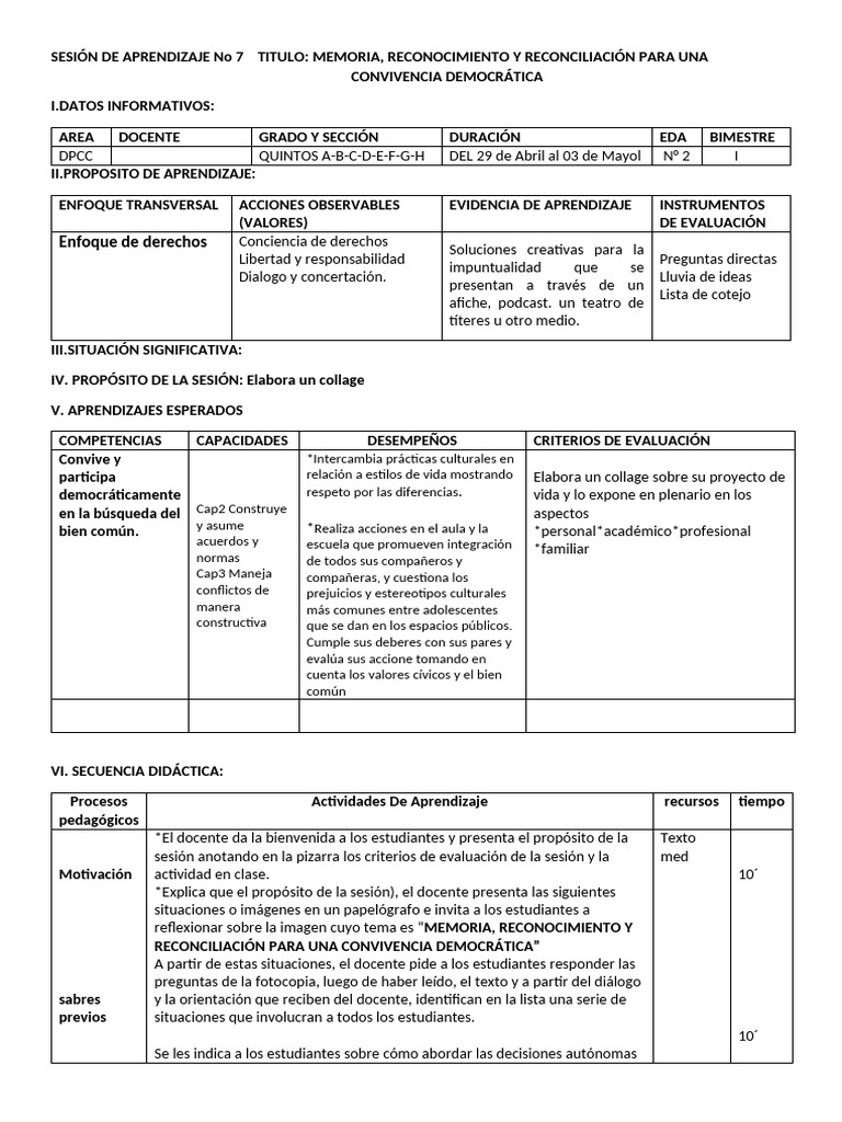 Sesión 7-DPCC 5° | PDF