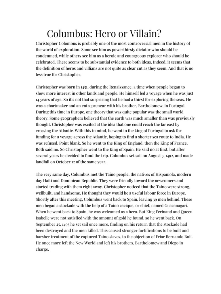 Was Colombus A Hero or A Villian | PDF | Christopher Columbus | Travel