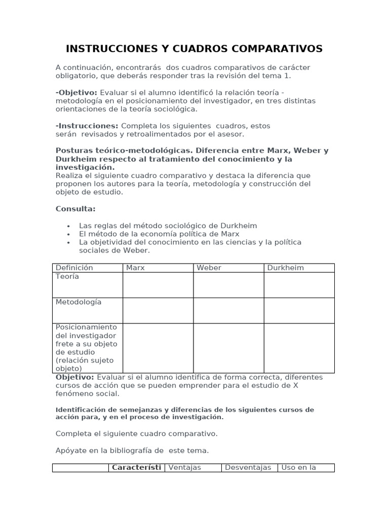 INSTRUCCIONES CUADROS COMPARATIVOS | PDF