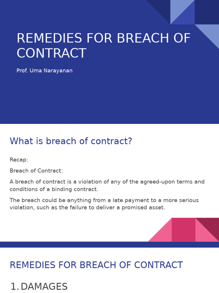 Remedies For Breach of Contract | PDF
