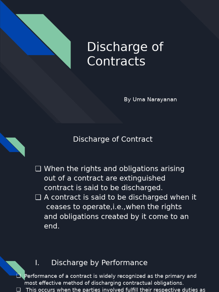 Discharge of Contracts | PDF | Breach Of Contract | Law