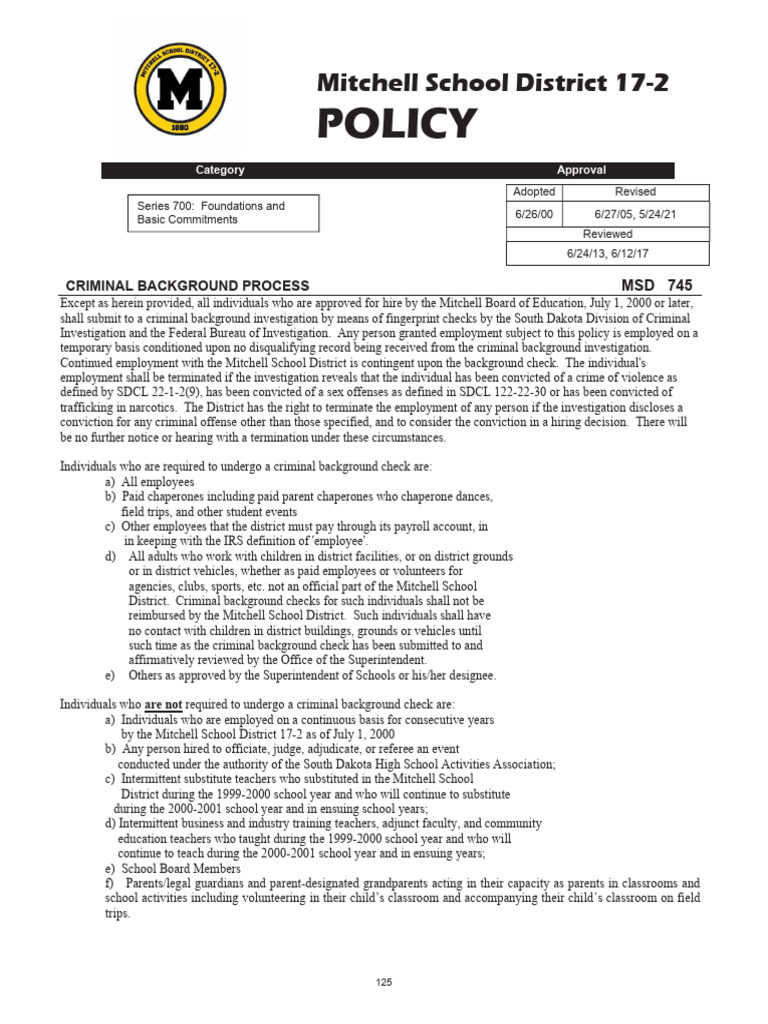 MSD Policy 745 and ASBSD Sample Policy | PDF | Background Check ...