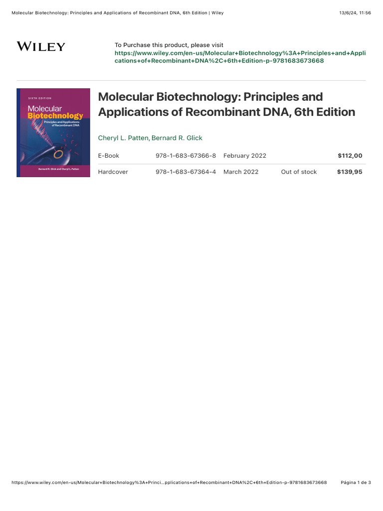 Molecular Biotechnology: Principles and Applications of Recombinant DNA, 6th Edition - Wiley ...