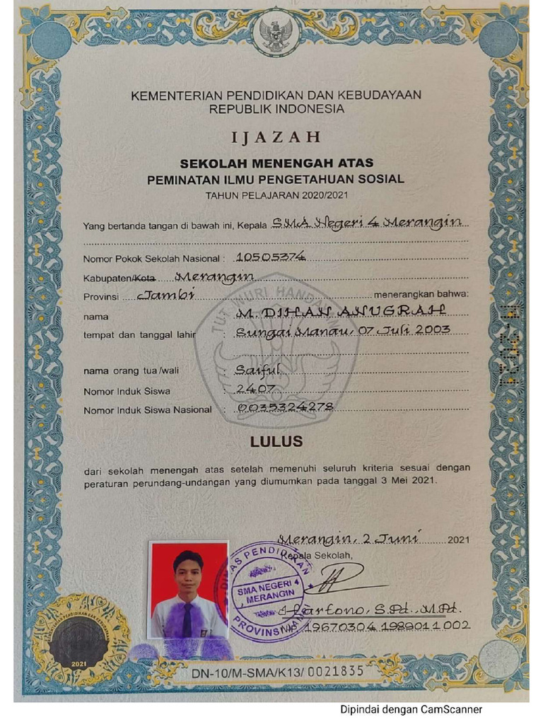 Ijazah Sma Dihan_compressed | PDF