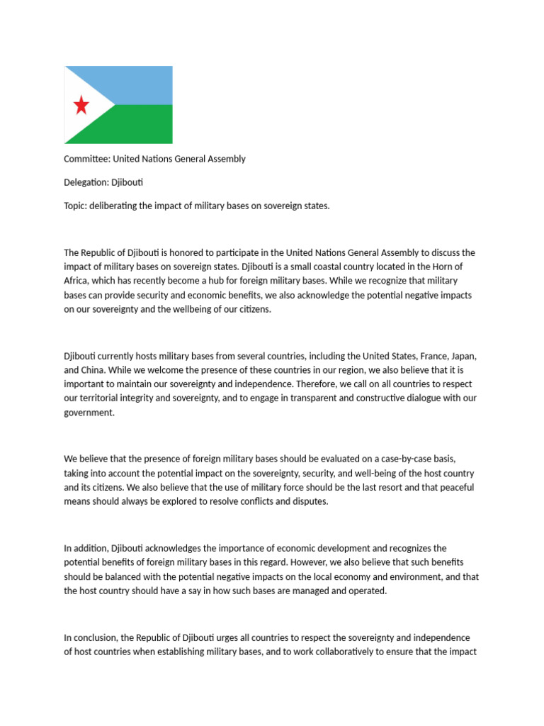 JPHS MUN, UNGA Position Paper From Djibouti | PDF